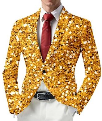 Generico WAZHAKU Veste &agrave; paillettes pour homme - Veste de costume imprim&eacute;e - Veste de festival - Coupe ajust&eacute;e - Avec boutonni&egrave;re et poches - Veste de costume 