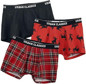 Urban Classics Boxer Shorts 3-Pack Caleçon Boxeur, Red Plaid AOP+Moose AOP+blk, M (Lot de 3) Homme