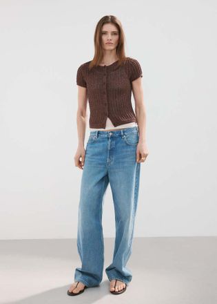 Mango Cardigan crochet manches courtes chocolat - Femme - XXS - MANGO