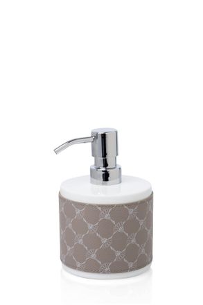 Joop Seifenspender Cornfloweraccessoires, Grau, Wei&szlig;, Kunststoff, Keramik, Lederoptik, 9x14.5x9 cm, Handmade in Thailand, Spender problemlos zum Nachf&uuml;llen