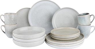 Butlers Geschirrset 4 Personen Tellerset HENLEY Steinzeug Geschirr Set 16-tlg. Kombiservice Tassen Kuchenteller Speiseteller Pastateller | reaktive Glasur, Mi