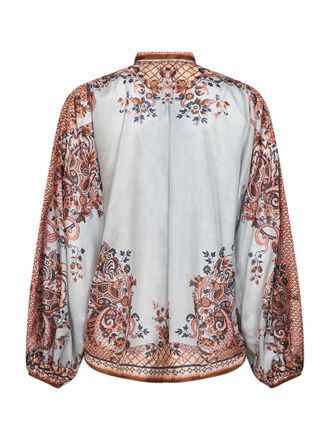 Zimmermann Womens Tie-Neck Silk Shirt Aster Blue Paisley Multicolour