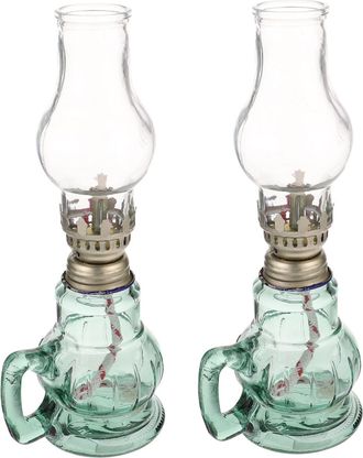 NUOBESTY 2 St&uuml;ck Glas &Ouml;llampe Vintage Kerosinbrenner Winddichtes Design f&uuml;r Innenr&auml;ume und Buddhistische Dekoration Retro Petroleumlampe aus Robustem Glas Lang