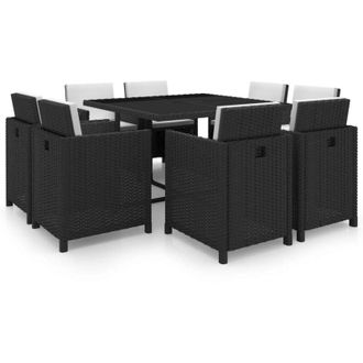 vidaXL Vidaxl - Salon de jardin 9 pcs avec coussins R&eacute;sine tress&eacute;e Noir