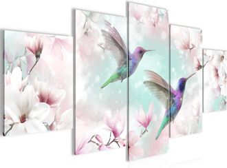 Runa Art Bild Wohnzimmer Schlafzimmer Blumen Magnolien 5 Teilig Kolibri Türkis Wandbilder auf Vlies Leinwand 015653c