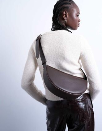 Topshop Cooper - Sac bandoulière en cuir véritable - Chocolat-Brown