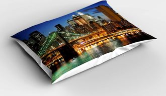 Abakuhaus Stadt Kissenbezug, New York bei Nacht Brücke, Dekorativer Standard King Size Gedruckter Kissenbezug, 80 x 40 cm, Mehrfarbig Tan