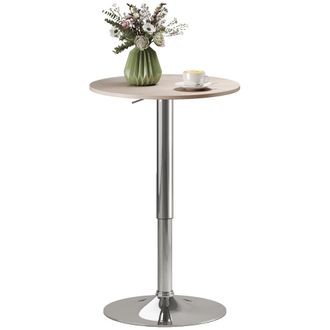 HOMCOM Runder Stehtisch h&ouml;henverstellbar 67-93 cm, hoher Stehtisch, Tischplatte &Oslash;60 cm und 360&deg; drehbar, mit rundem verchromtem Metallfu&szlig;, f&uuml;r Bistro, K&uuml;che 