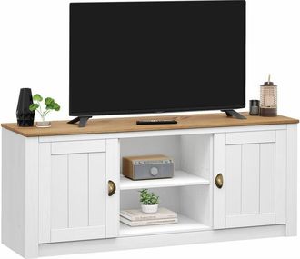 IDIMEX Meuble tv bolton l 138 cm en bois massif - Blanc et brun