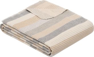 Ibena leichte Decke Almada 150x200 cm - Sommerdecke aus Baumwollmischung beige gestreift, anschmiegsam und weich