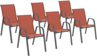 IDMarket Idmarket - Set von 6 Gartenst&uuml;hlen lyma Metall und Textilene stapelbar terracotta