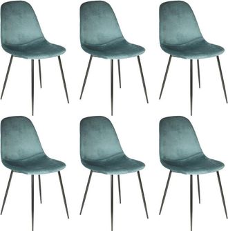 Altobuy Altobuy - alessia - Lot de 6 Chaises Velours Côtelé Bleu Canard