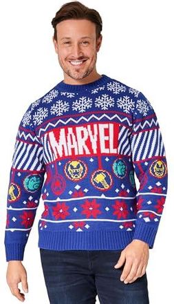MARVEL Pull de Noël Homme, Pull Hiver Chaud et Confortable - Cadeau Homme ou Ado (Bleu, 2XL)