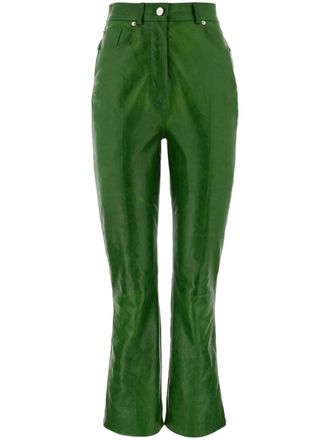 Ferragamo pantalon &eacute;vas&eacute; en cuir &agrave; taille haute - Vert