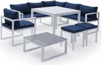 Happy Garden Happy Garden - Salon de jardin modulable ibiza en tissu bleu 7 places - aluminium blanc