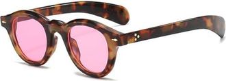 Generic Lunettes de soleil rondes rétro pour homme et femme - Rivet vintage - Petit cadre - Nuances UV400, léopard rose, Taille unique