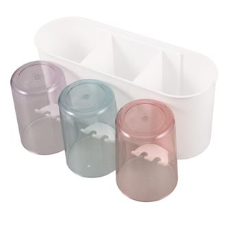 Garneck Wandmontierter Zahnb&uuml;rsten Und Becherhalter Aus Bpa Freiem Kunststoff 3 St&uuml;ck Kleberlos Multifunktionales Badezimmer Aufbewahrungsregal F&uuml;r Familien