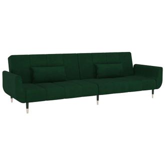 vidaXL Schlafsofa 2-Sitzer mit 2 Kissen Dunkelgr&uuml;n Samt vidaXL