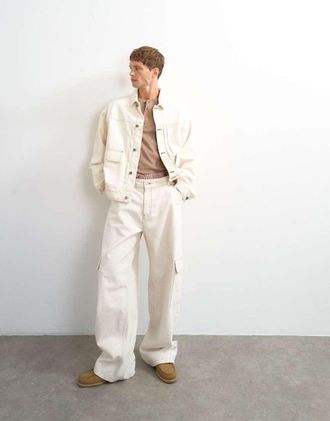 Topman Veste en jean oversize - Naturel-Blanc