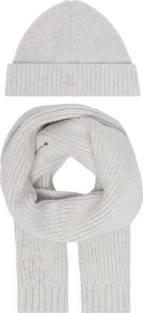 Calvin Klein Jeans Set Schal und M&uuml;tze Calvin Klein Jeans Knitted Scarf Beanie Giftbox LVCKFJP00N Hellgrau