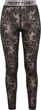 Philipp Plein Spitzen-Leggings Monogram Strass - - Trousers - Damen - Schwarzk - XL