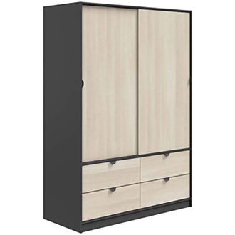 Dmora Zweifl&uuml;geliger Schrank Ponna, Schlafzimmer Kleiderschrank mit 4 Schubladen, 60x200h cm Schwarz