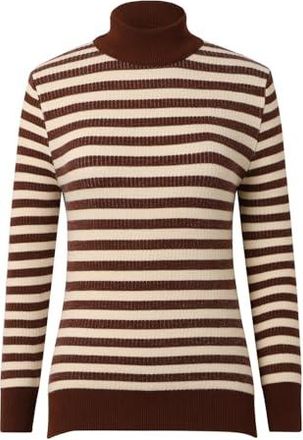 Generico T-shirt thermique pour femme rétro à rayures avec contraste, pull à col montant tissé ample couche basique t-shirt de Noël ajusté, Café, Taille Unique