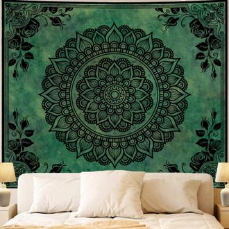 Generic Wandtuch Mandala Gr&uuml;n Vintage Blumen Deckenblumen Pflanzen Wandbehang Waschbar Strandtuch Weiches Picknickdecke, F&uuml;r Picknick, Party Dekor, Schlafzimm