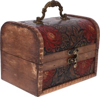 Garneck Vintage Schmuckk&auml;stchen mit Blumenmuster und Griff Mittelgro&szlig;e Schatztruhe zur Schmuckaufbewahrung Dekorative Holzkiste f&uuml;r Ringe und Erinnerungsst&uuml;ck