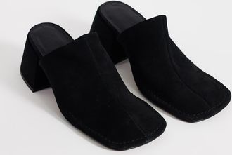 Topshop Alberto Mule aus echtem Leder mit breitem Blockabsatz in Schwarz