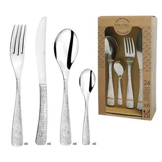 Amefa PRADEL ESSENTIEL - Coffret 24 couverts de table pour 6 personnes - Ethnic - Acier inoxydable 18/0, Finition Brillante