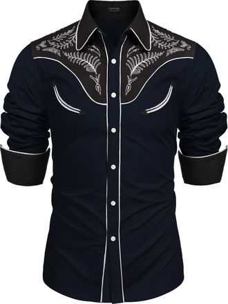 Coofandy Coofandy Herren Western-Cowboy-kost&uuml;m Retro Shirt mexikanische Mariachi-Kleid Hemd xx-Large 1-Marine-blau