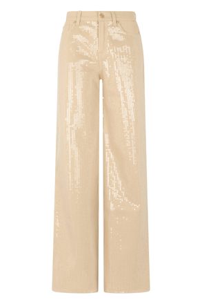 7 For All Mankind Womens Wide-Leg Trousers Beige Cotton