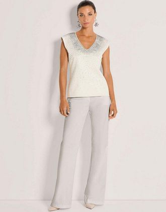 Madeleine Kurzarmshirt Elegantes Shirt mit V-Ausschnitt, &auml;rmellos &Auml;rmelloses, tailliertes Shirt mit Strass, Viskose-Mix