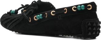 Farm Rio Beaded Fringe Slip-On Calf Suede Loafer - Black