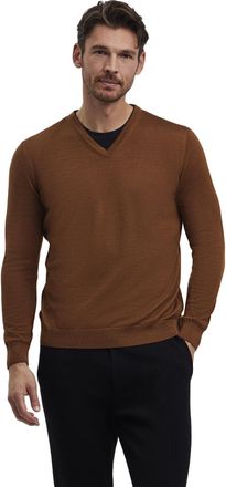 Falke Herren Pullover Basic New Merino V-Neck M Pu Wolle elegant klassisch f&uuml;r Business und Freizeit mit V-Ausschnitt 1 St&uuml;ck, Braun Brown 5100, XXL