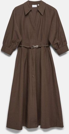 Comma Midikleid Kleid Hemdblusenkleid aus Leinenmix mit G&uuml;rtel