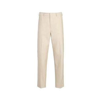 PT01 Pantalon &agrave; rayures en coton et laine vierge