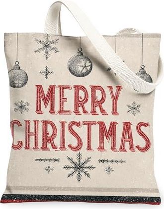 Generic Sacs fourre-tout en toile de No&euml;l avec motif flocon de neige, sacs r&eacute;utilisables, vintage, l&eacute;gers, lavables &agrave; l&eacute;paule, beige, 13x15 Inch