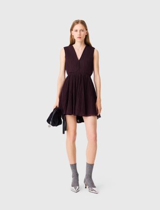 Maje Robe Patineuse Courte Pliss&eacute;e - Aubergine - Maje