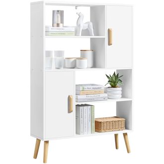 Yaheetech B&uuml;cherregal, B&uuml;cherschrank mit 2 T&uuml;ren und 4 offenen Regalen, Standregal Aufbewahrungregal Wohnzimmer Arbeitszimmer, 80&times;23,5&times;120,5 cm, Wei&szlig;