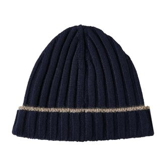 Brunello Cucinelli Blaue Kaschmir Rippstrick Beanie M&uuml;tze - - Accessories - Herren - Blau - L