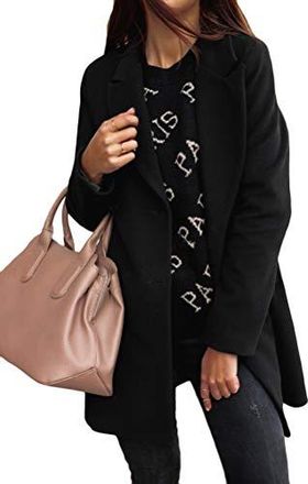 Minetom Femme &Eacute;l&eacute;gantes Trench-Coats Couleur Unie Manche Longue Manteau Parkas Manches Longues Blazer Veste Blouson B Noir 34
