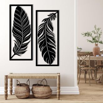 Generic Schwarze Metallfeder-Wandkunst, 2-teiliges Metall-Linienkunst-Wanddekor f&uuml;r Wohnzimmer und Schlafzimmer, Moderne Federkunst-Skulptur f&uuml;r Wohnzimmer, S