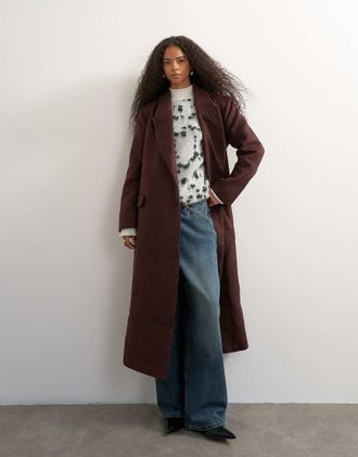 Topshop manteau habill&eacute; long ceintur&eacute; bordeaux-Rouge