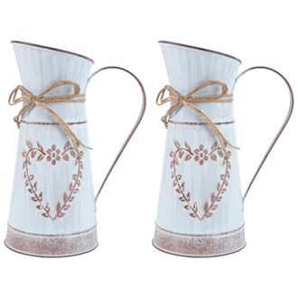 Cabilock 2 St&uuml;cke Shabby Blumenvase Herz Vintage Gie&szlig;kanne Rustikaler Blumentopf Landhaus Vase Metall Eisen Eimer Retro &Uuml;bertopf Blumeneimer f&uuml;r Balkon B&uuml;ro Sc