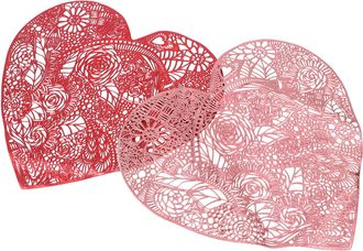 Cabilock Herzf&ouml;rmiges Tischset mit Rosenmotiv 2 St&uuml;ck PVC Tischmatte Dekoratives Geschirrset f&uuml;r Haushalt und Gastronomie