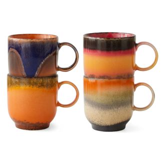 HKliving Mugs en c&eacute;ramique Brazil - 70s Ceramics - Set de 4 HKliving