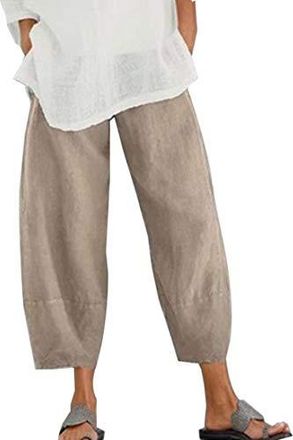 Minetom Pantalon Femme Été Pantalon Ample Léger Respirant Taille Elastique Pants 7/8 Casual Grande Taille de Plage Pantacourt Ample Elastique Sarouel Lâche A 