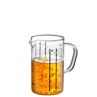 GEFU Messbecher METI 500 ml | Borosilikatglas mit Mehrfachskalierung f&uuml;r ml, fl. oz, cups & Zutaten, mikrowellengeeignet, mit Ausgie&szlig;er